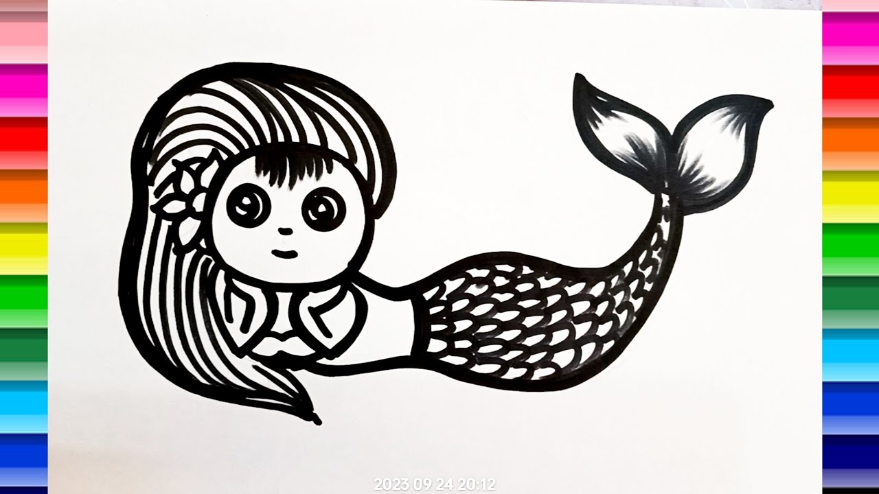 Mermaid Drawing, Coloring and Painting for kids How to Easy draw ...