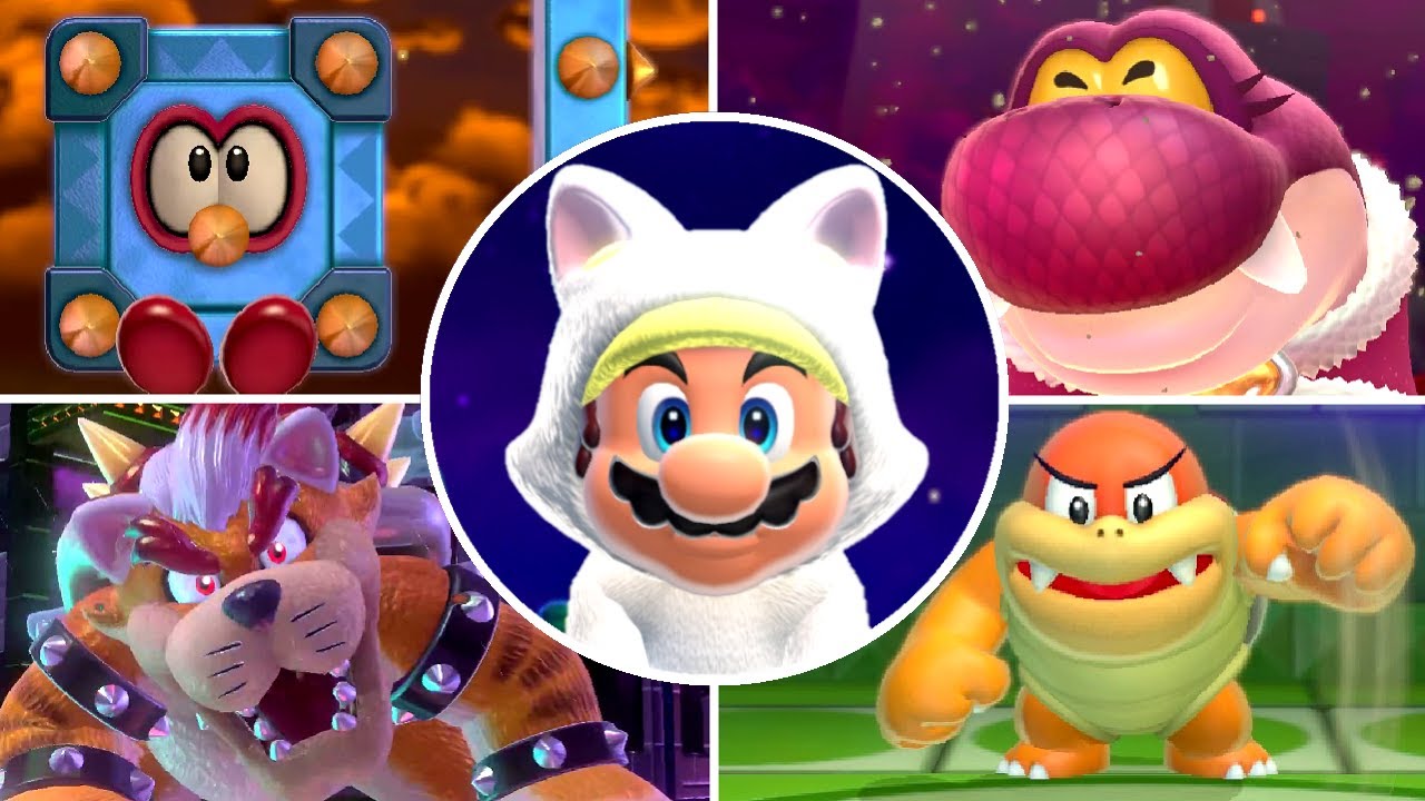 Super Mario 3D World - All Bosses with White Cat Mario - YouTube