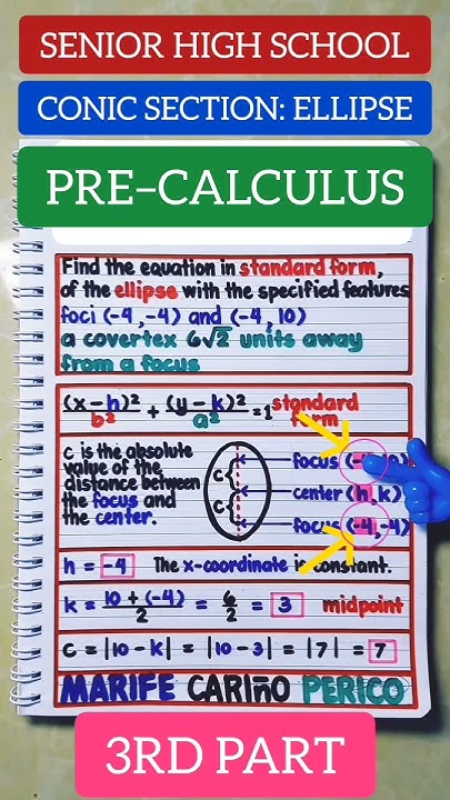 SENIOR HIGH SCHOOL PRECALCULUS CONIC SECTION ELLIPSE - YouTube