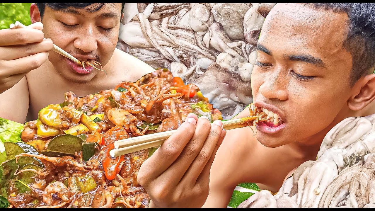 COOK AND EAT SPICY BABY OCTOPUS | PRIMITIVE COOKING - YouTube