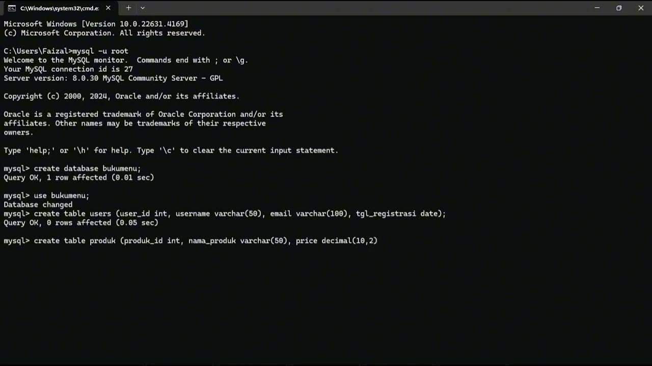 Pembuatan database menggunakan mysql - YouTube