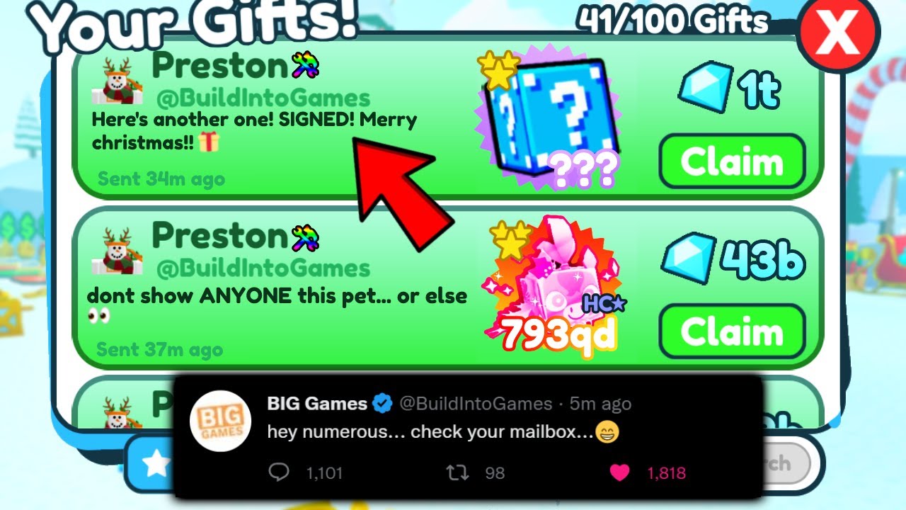 Preston GIFTED me SIGNED *SECRET* CHRISTMAS Pet... in Pet Simulator X ...