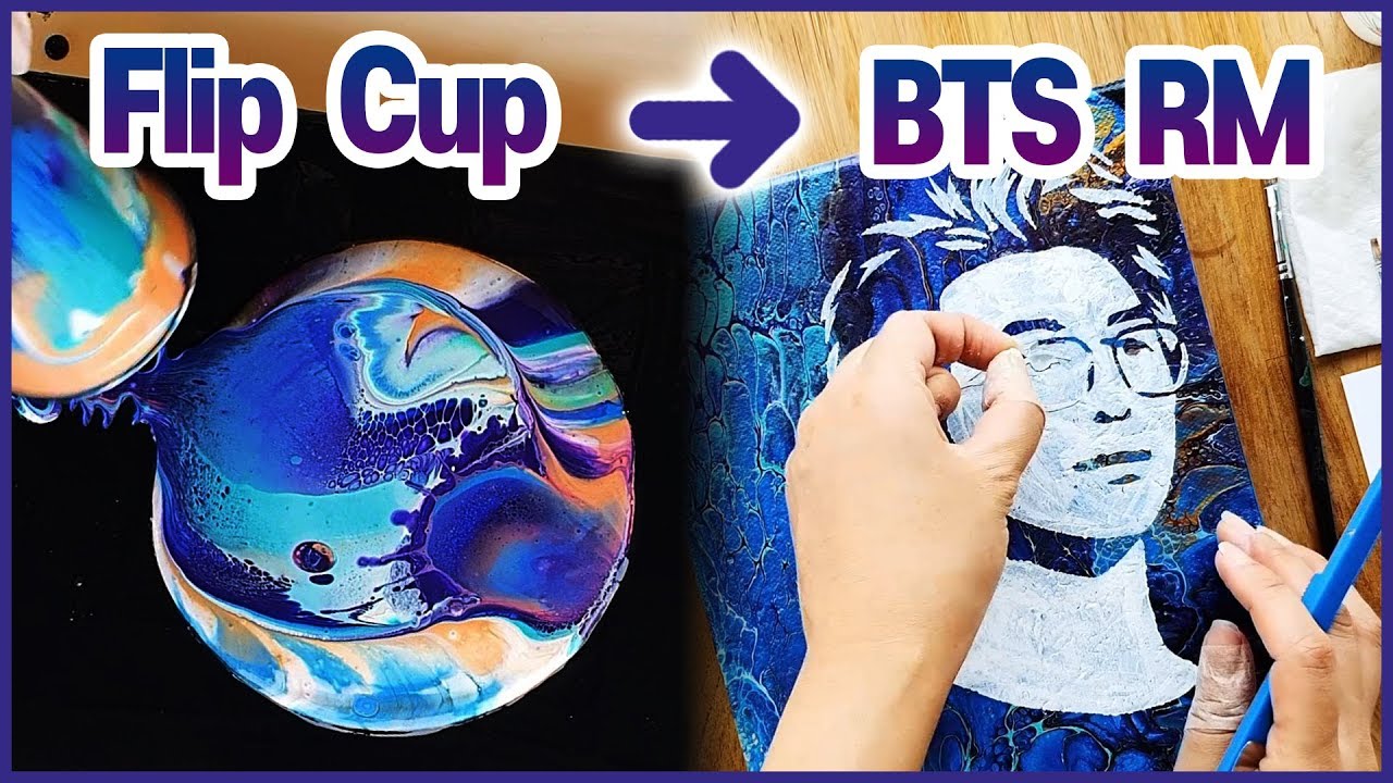 BTS RM Portrait on Acrylic Flip Cup Pouring / Stencil on Fluid Art ...