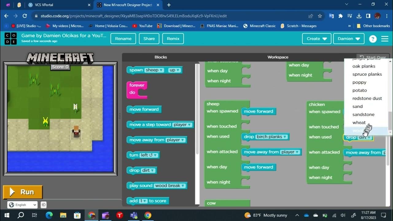 Making a game in code.org using the minecraft projects - YouTube