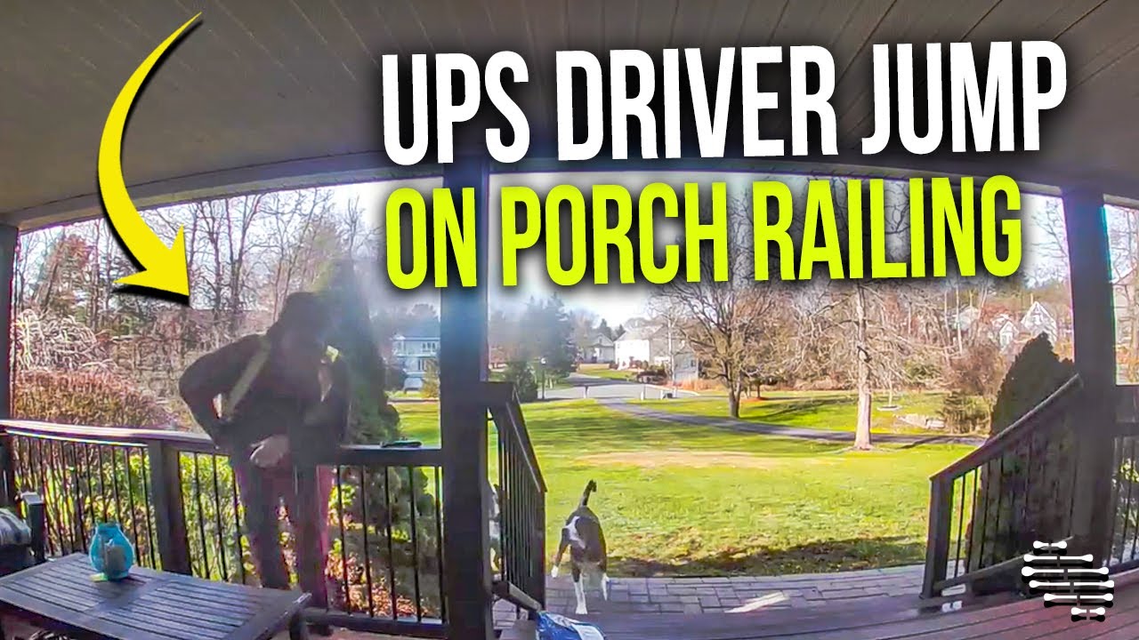 UPS Driver by Two Large Dogs That He Was Not Expecting Making Him Jump ...