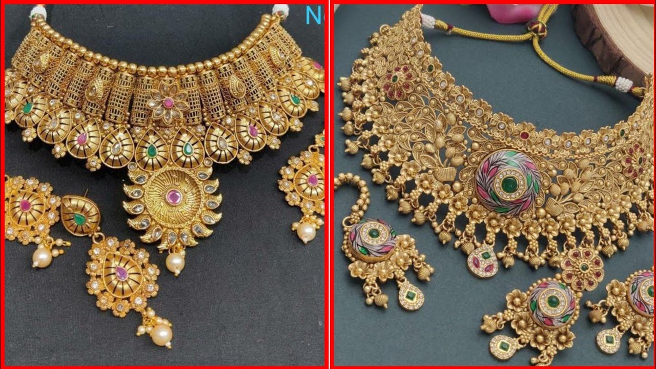 Gorgeous Matte Finish Cz Gold See design Replica Bridal Choker Necklace ...