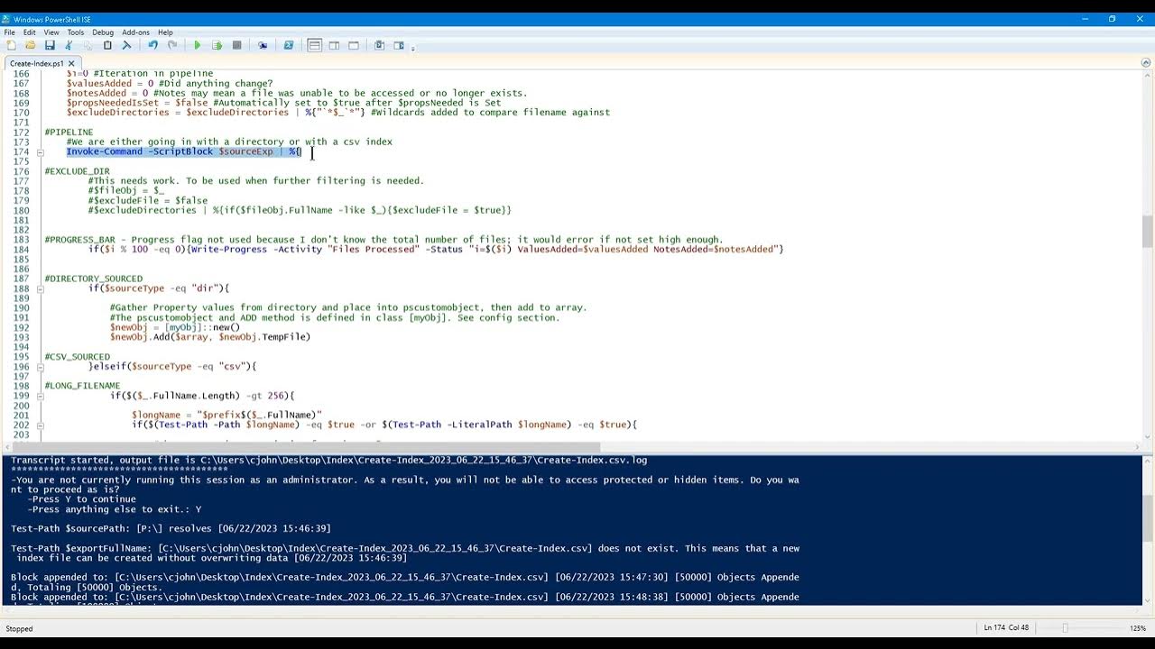 Powershell ISE 5.1 - Create-Index - Class, ScriptBlock, Batching, Long ... Powershell ISE 5.1 - Create-Index - Class, ScriptBlock, Batching, Long ...