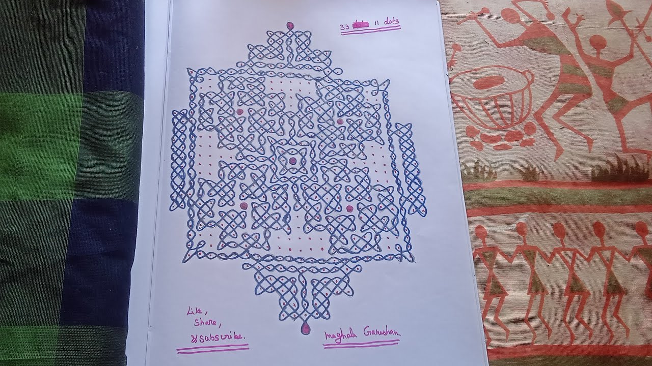 Square Shape Neli Kolam & Rangoli.(33-11) dots. - YouTube