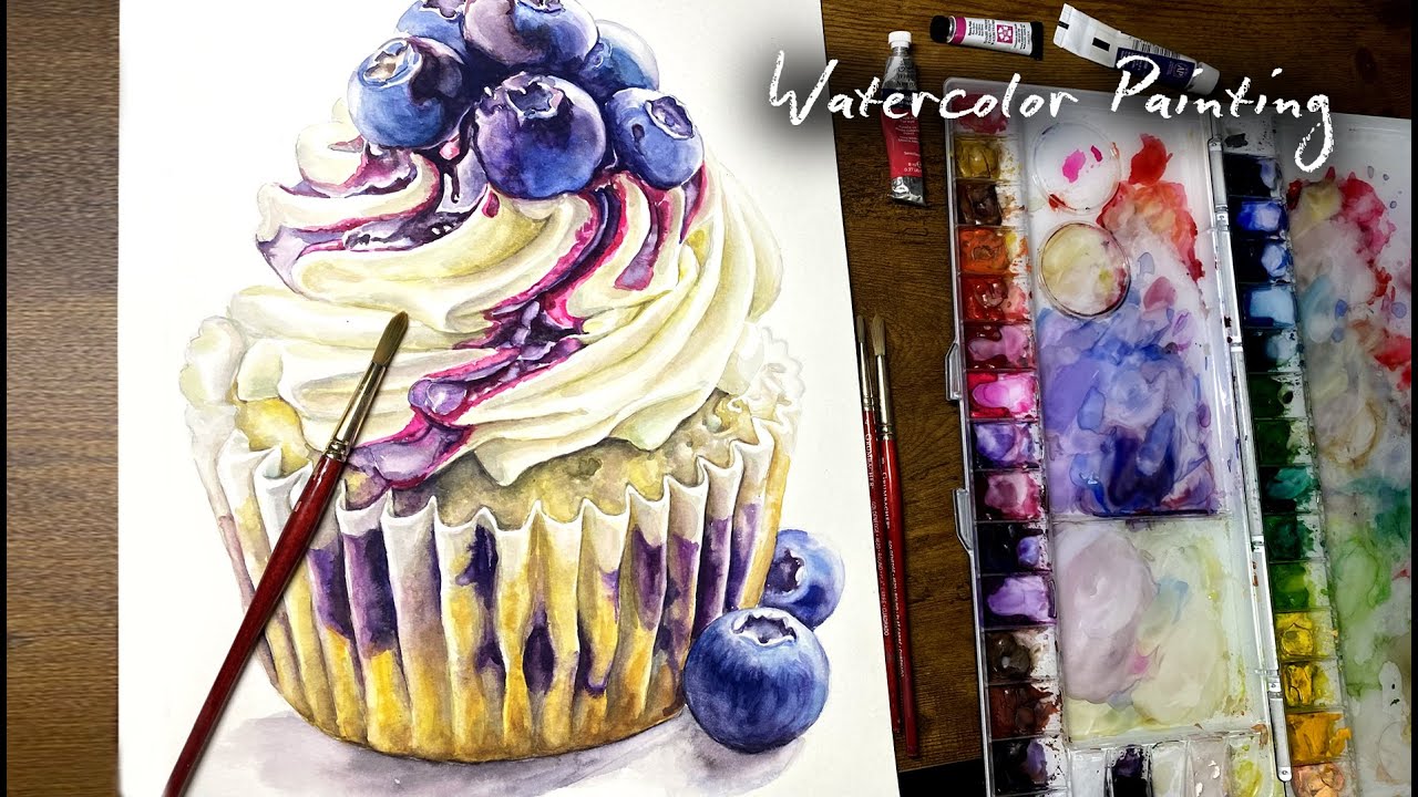 How to paint realistic cupcake painting Watercolor Cupcake - YouTube