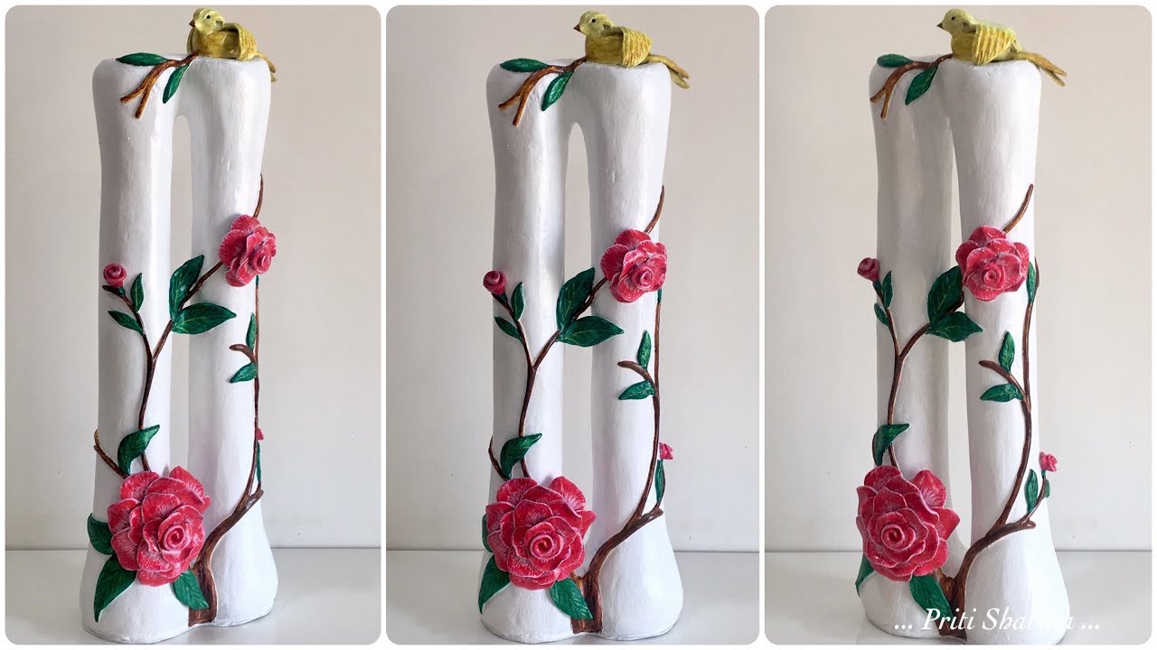 How To Make Stylish Flower Vase - 23 / Handmade Flower Pot With Bird ...