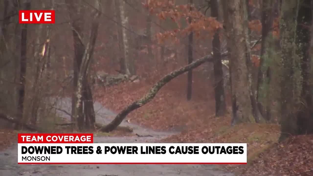 Downed trees and utility lines leading to road closures - YouTube