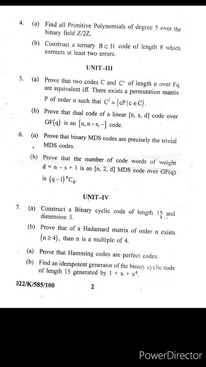 ALGEBRAIC CODING THEORY, M.Sc MATHS 3rd SEM, QUESTION PAPER | 18-12-24 ...