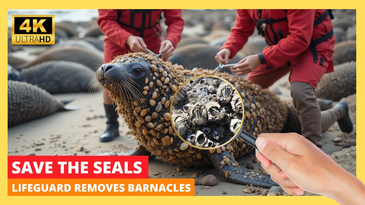 The battle to save the seals' survival:Lifeguards remove barnacles# ...