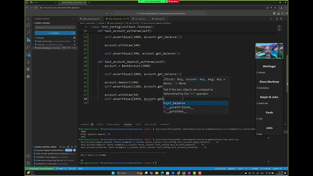 111924 COSC 1336 Python bank account class withdraw - YouTube