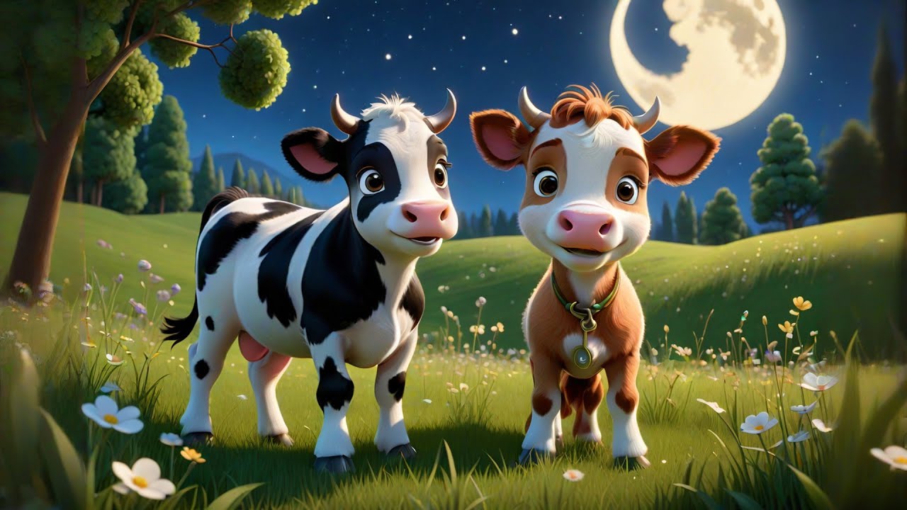 Two Baby Cows Moo at the Moon | Cute Animal Rhyme for Kids | Baby Songs ...