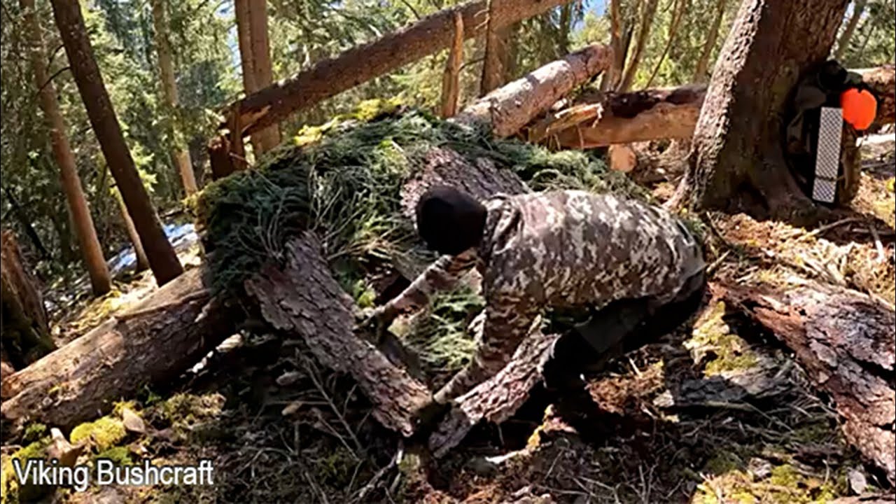 Solo Bushcraft Shelter 🪓 Building a Primitive Survival Hut in the ...