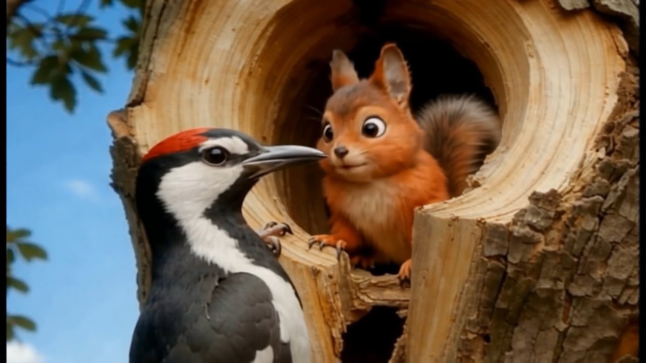 Specht besucht Eichhörnchen - YouTube
