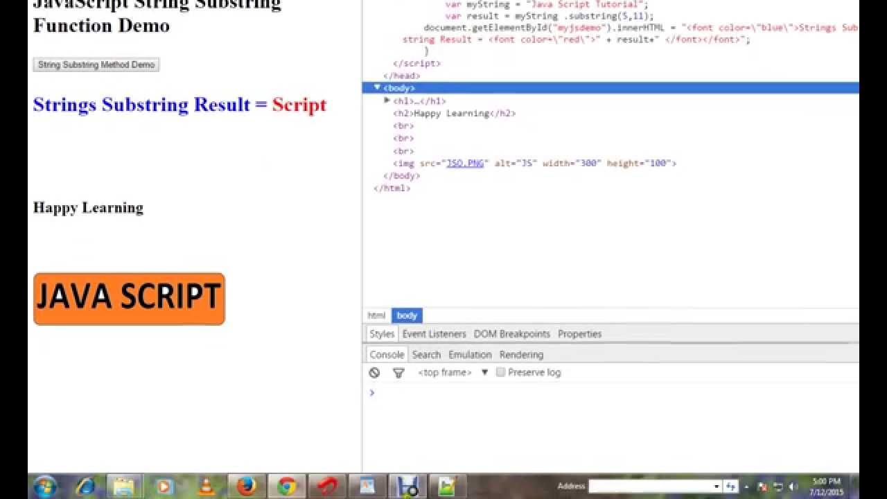Strings Substring Method In Javascript Demo Youtube