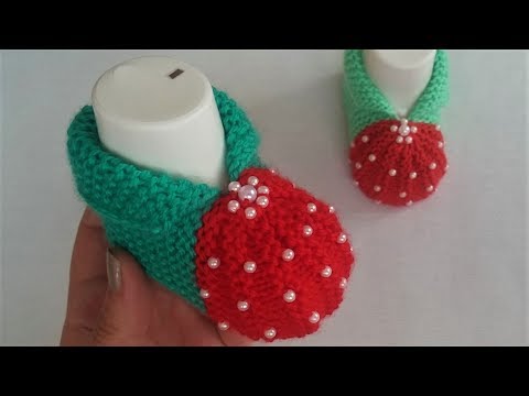 çilek bebek patiği / kolay bebek patiği yapılışı