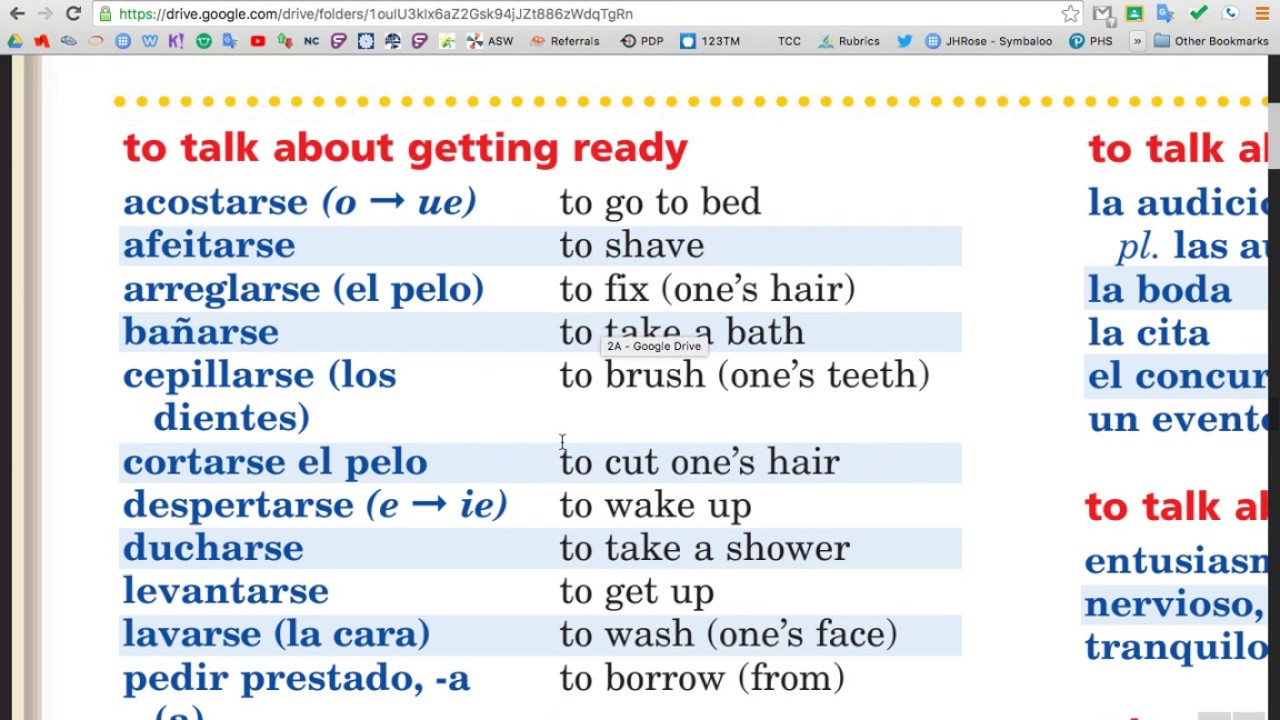 Span. II 2A Vocab.- Reflexives p. 96 (II text) - YouTube