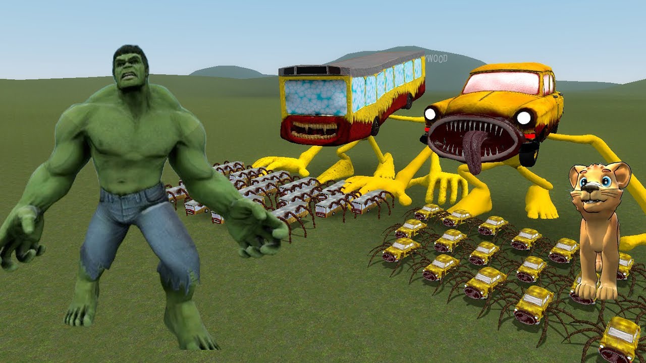 THE FIGHT BETWEEN HULK AND CAR EATER, BUS EATER IN GMOD - YouTube