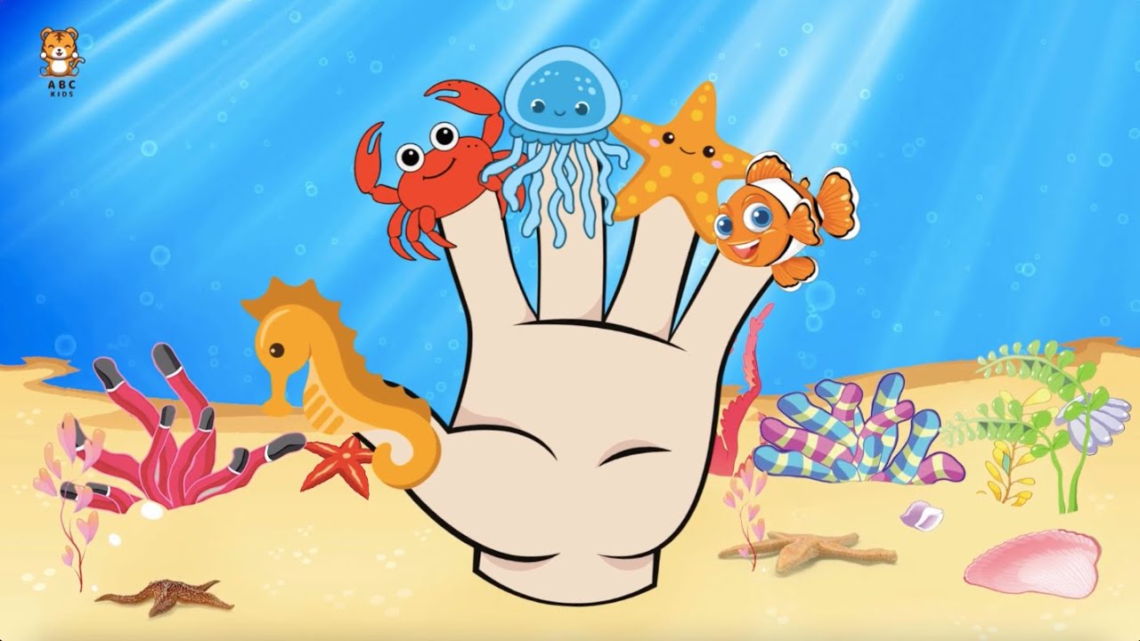 Ocean Animals Finger Family Song | Seahorse, Crab, Jellyfish, Starfish ...