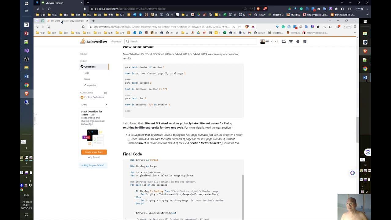 correct way to iterate over sections in msWord in VBA? [StackOverflow] - YouTube