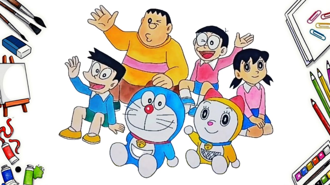 Cara Menggambar DORAEMON Dan Teman Temannya - YouTube