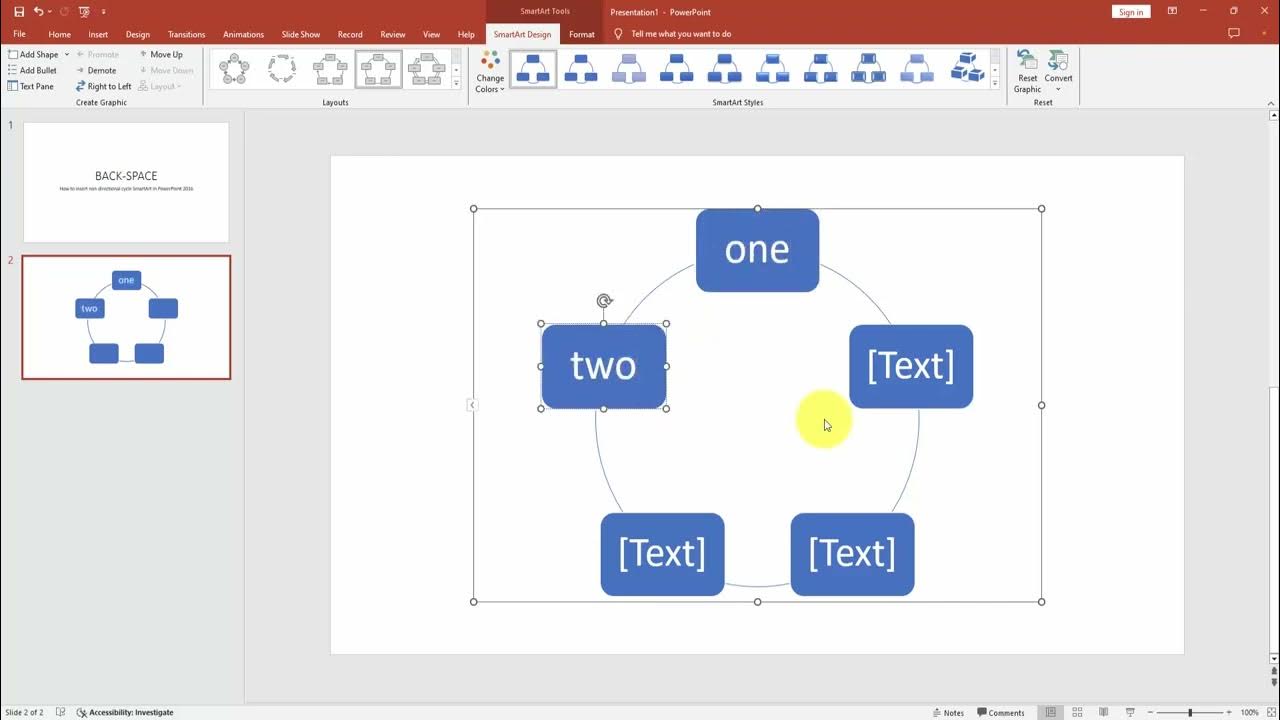 How to insert non directional cycle smartart in powerpoint 2016 - YouTube