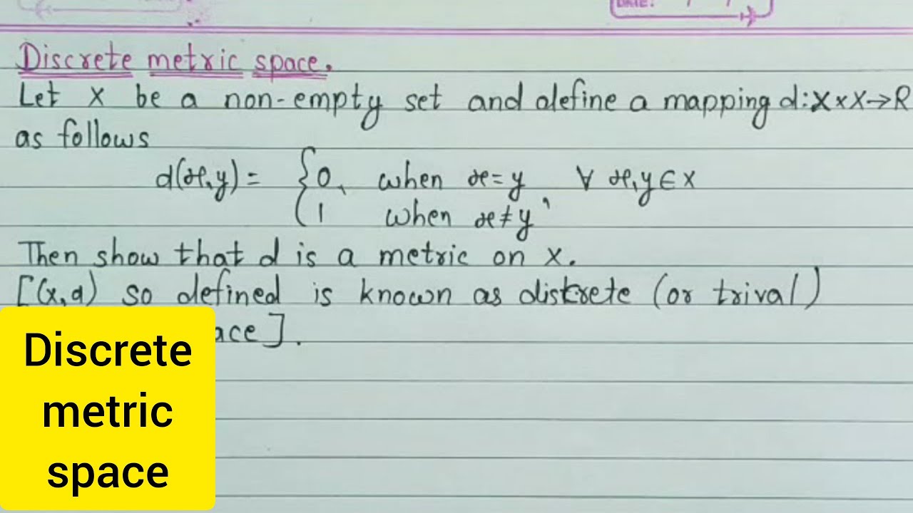 Discrete metric space || definition & example || metric space #3 - YouTube