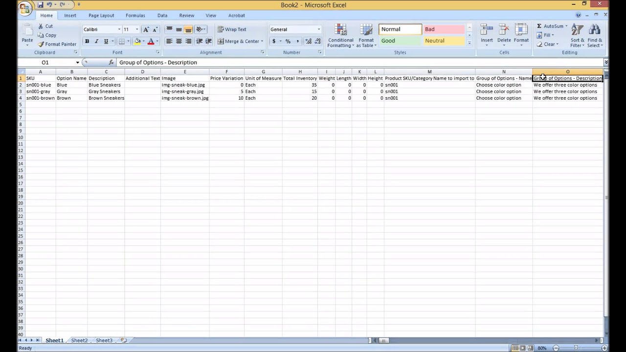 Create / Import product options to your web store using spreadsheet ...