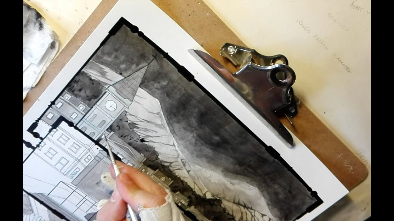 Inking a comic Panel - YouTube