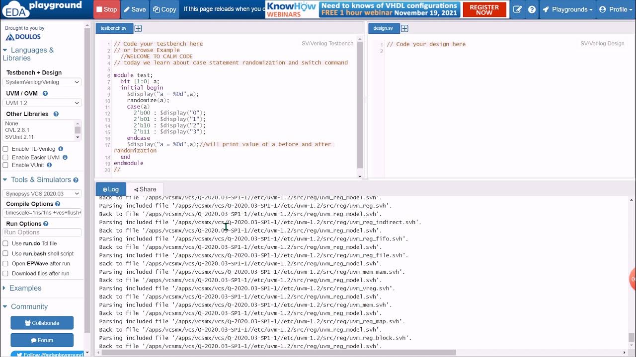 Calm Coding Systemverilog Case Randomization Switch Eda Playground Youtube