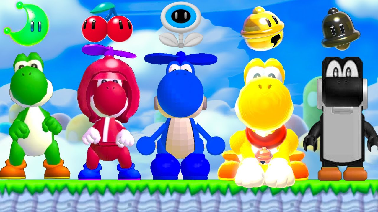 All Playable Yoshi Charcaters & Power-Ups in NSMBW - YouTube