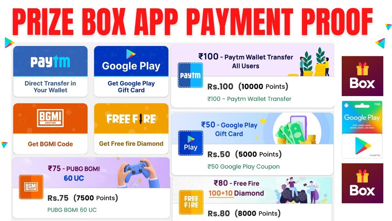 Prize Box App Payment Proof | Google Play Redeem Code App | 50rs Free ...
