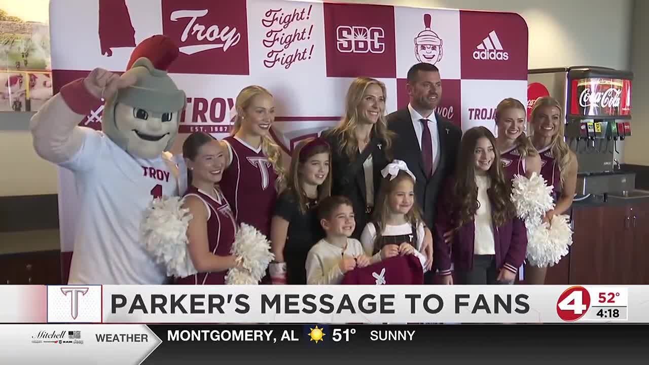 Parker introduced as Troy head football coach, delivers message to fans ...
