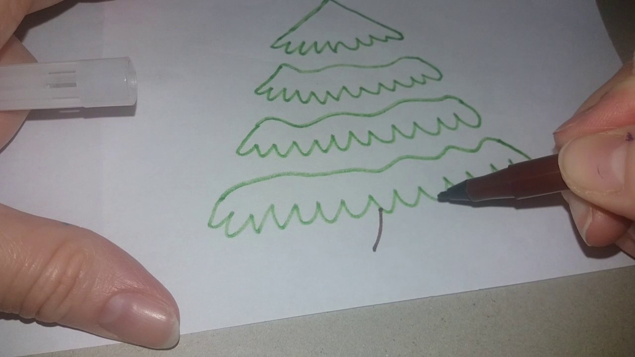 How To Draw A Tree Christmas Tree With Snow Easy - YouTube