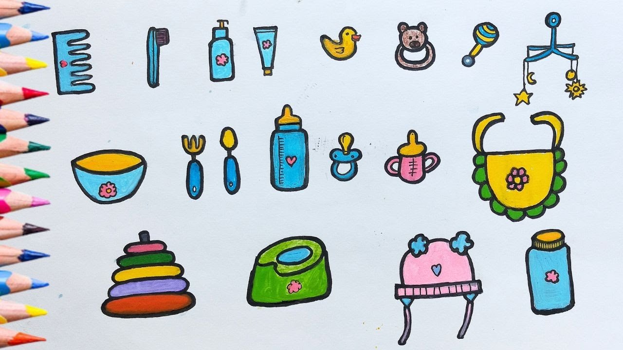 How to draw Baby items step by step | Learn Easy Cartoon Baby items ...