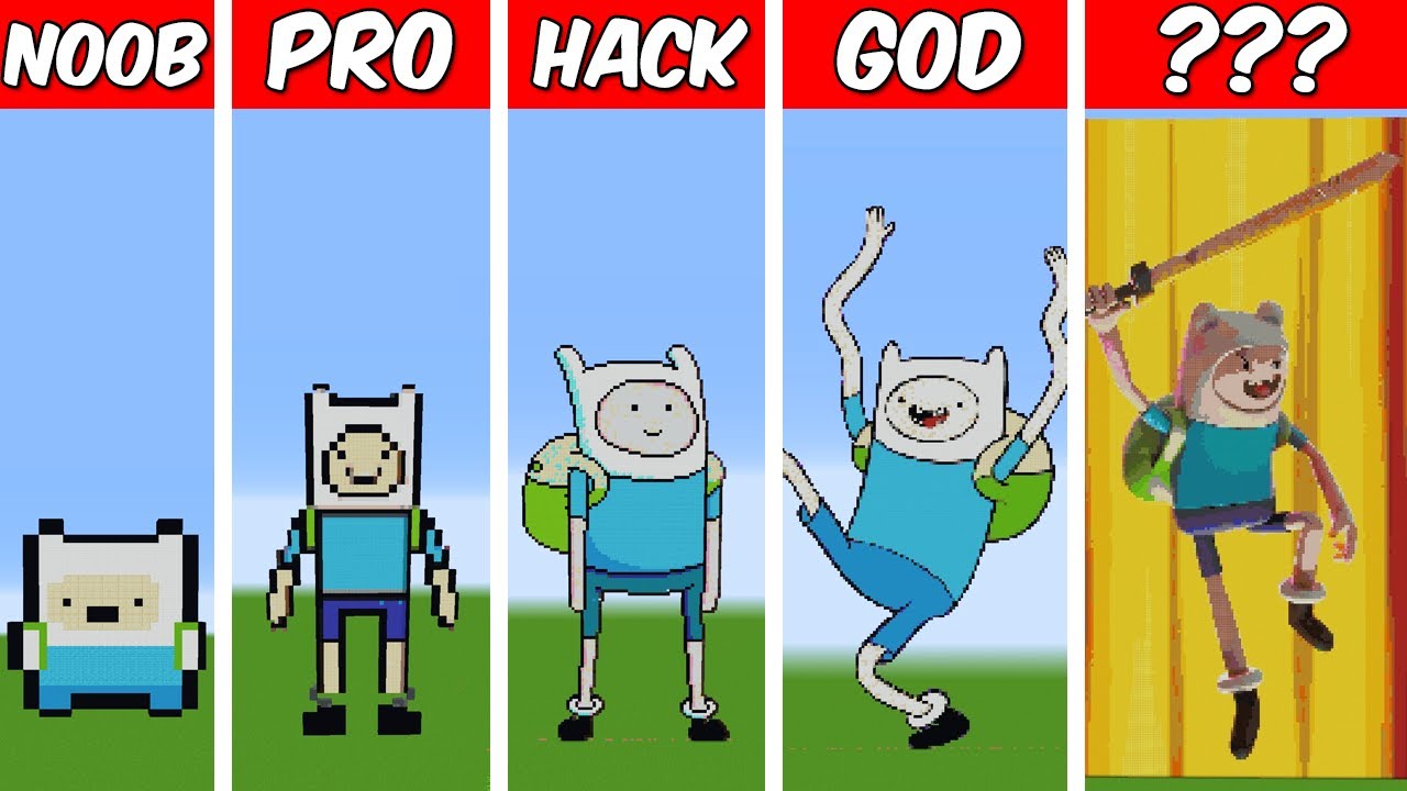 FINN THE HUMAN Pixel Art Build in Minecraft ! Noob vs Pro vs Hacker vs ...