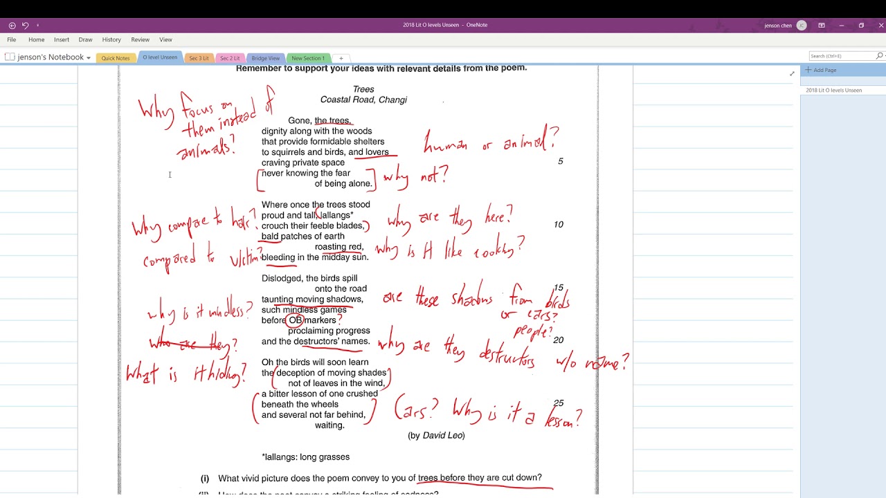 2015 O level Unseen Poetry Coastal Trees - YouTube