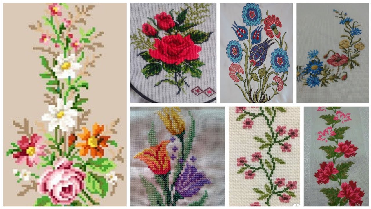Amazing cross stitch flowers new pattern designs/ Stunning stitch - YouTube