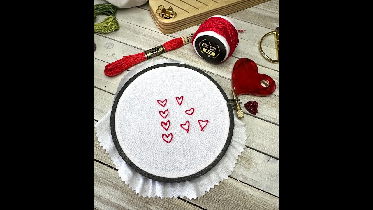 Embroidery hearts made with a variation of a chain stitch - YouTube