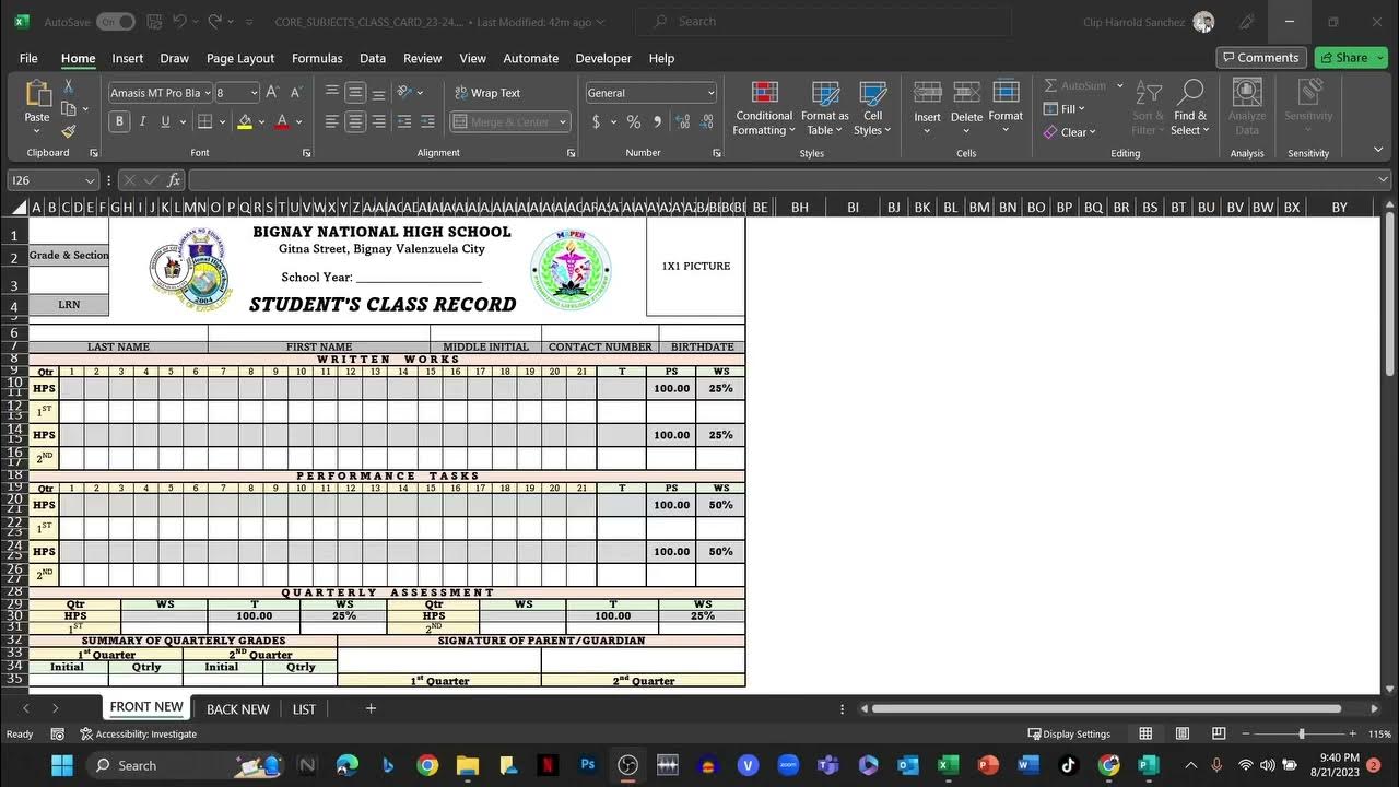 Senior High School Student's Class Card 5x8 inches size Index Card Template - YouTube