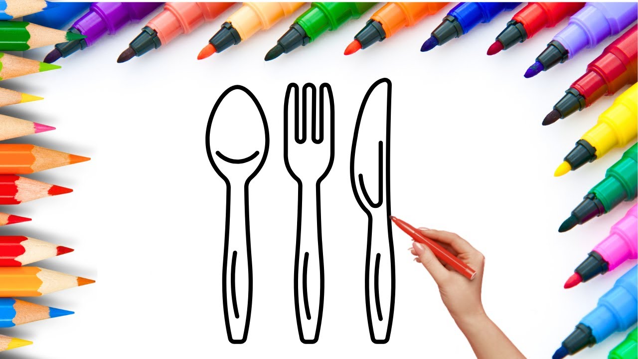 How To Draw cute spoon and fork Drawing, Painting & Coloring For Kids ...