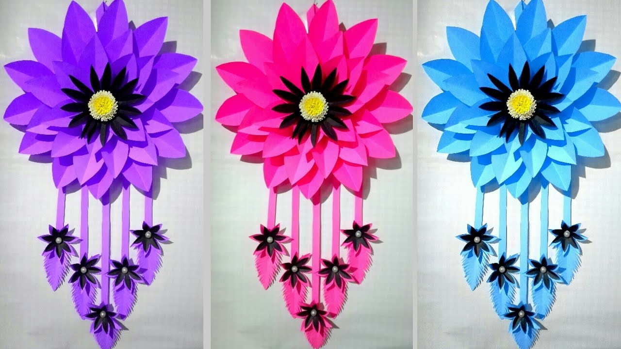 How to make paper flower wall decorations | A4 nirmana | room ...