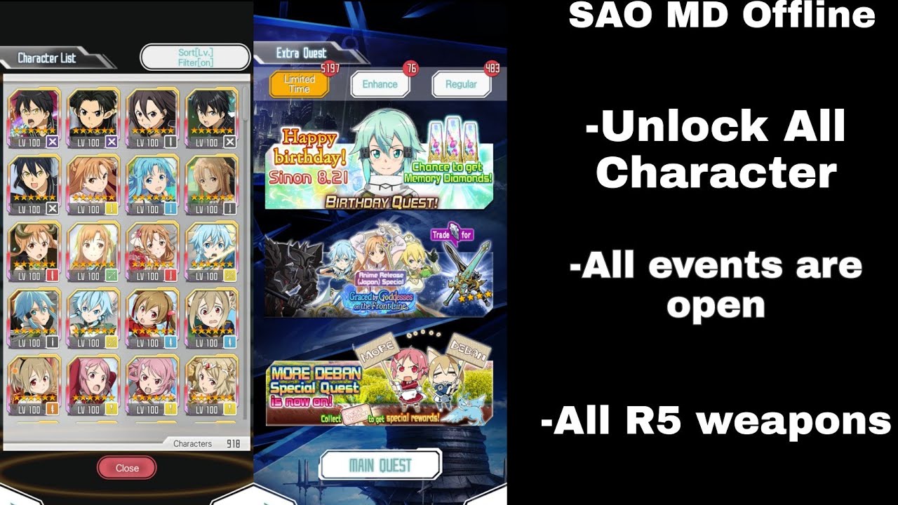 SAO MD Revival All characters all events open - YouTube