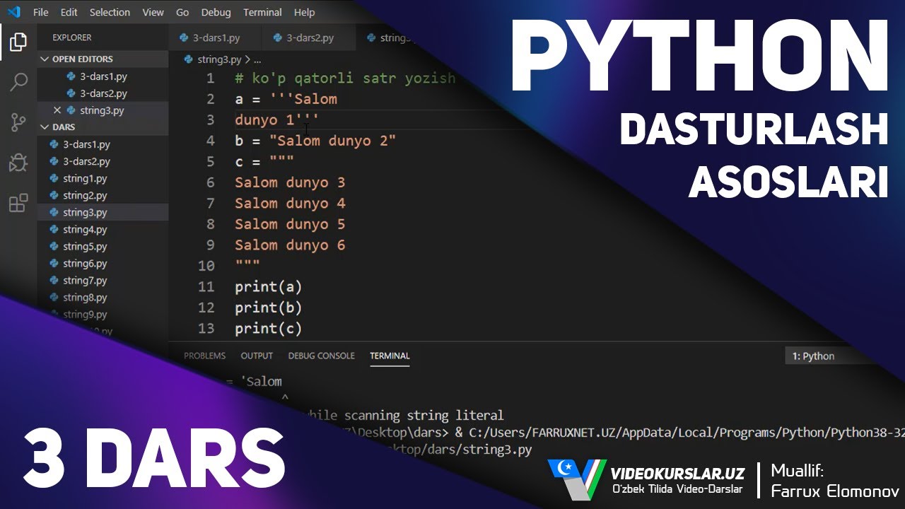 3 Dars (2 Qism) - Python Dasturlash Asoslari - O'zbek Tilida VideoKurs - YouTube