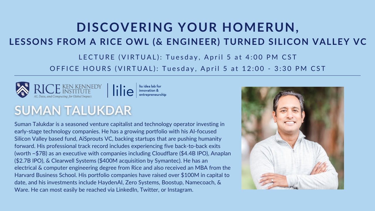 Technology Innovation Lecture Series - Suman Talukdar on April 5, 2022 ...