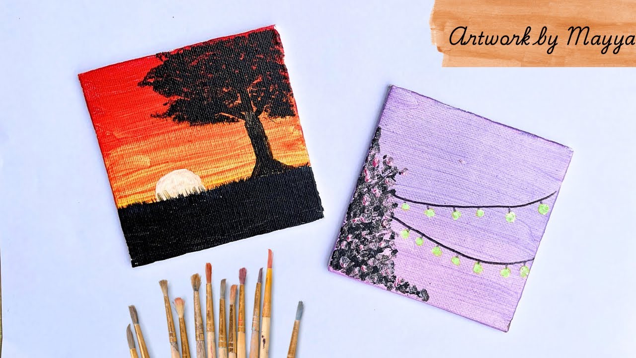 2 Easy mini canvas Painting Ideas / Acrylic Painting for Beginners at ...