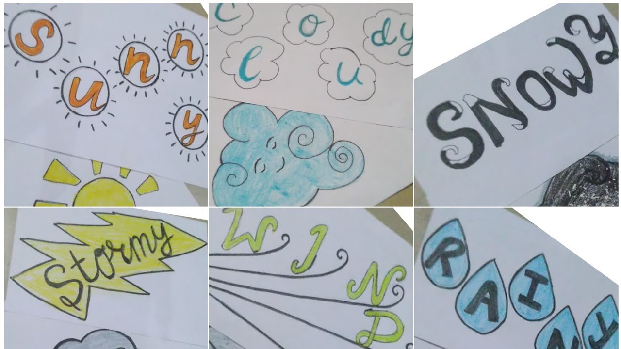 Sunny# Windy# Rainy# Snowy# Cloudy# Stormy weather Drawing and making ...